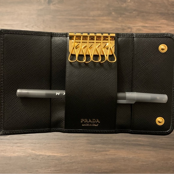 Prada | Accessories | Prada Nero Black Saffiano Leather 6 Key Holder ...